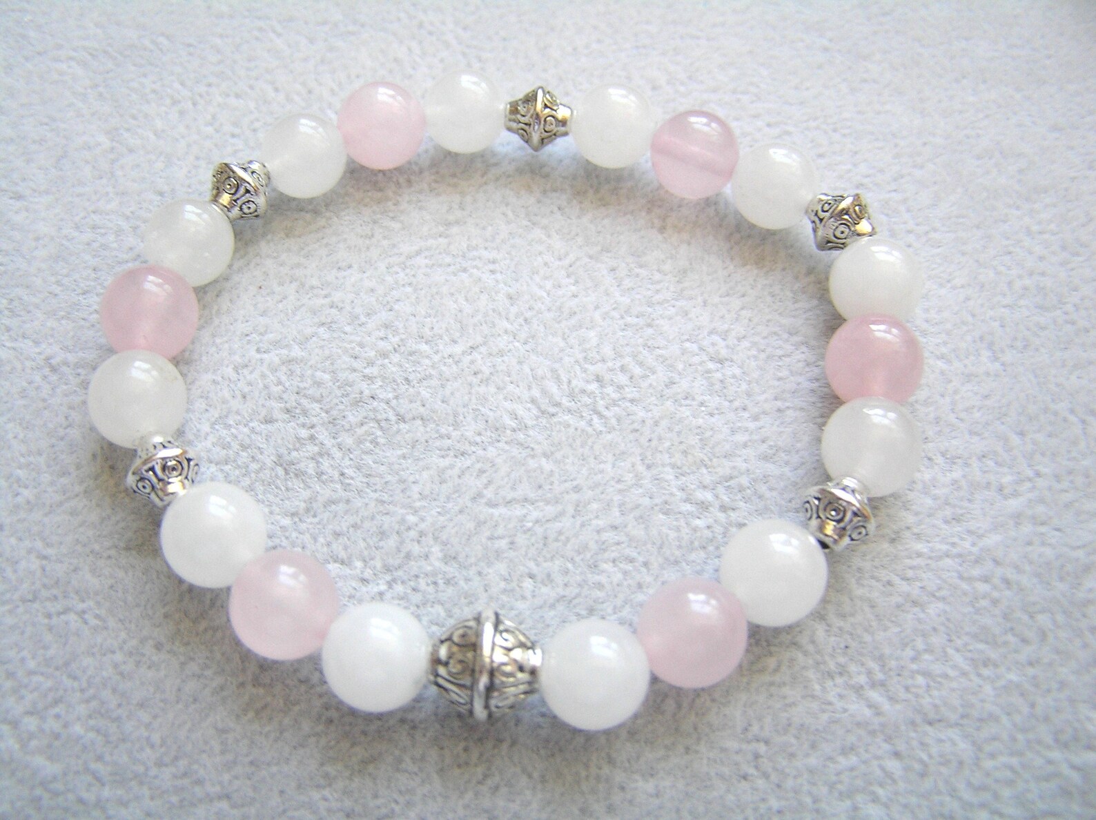White Jade & Rose Quartz Bracelet Handmade Gift Idea Under 20 Wrist ...