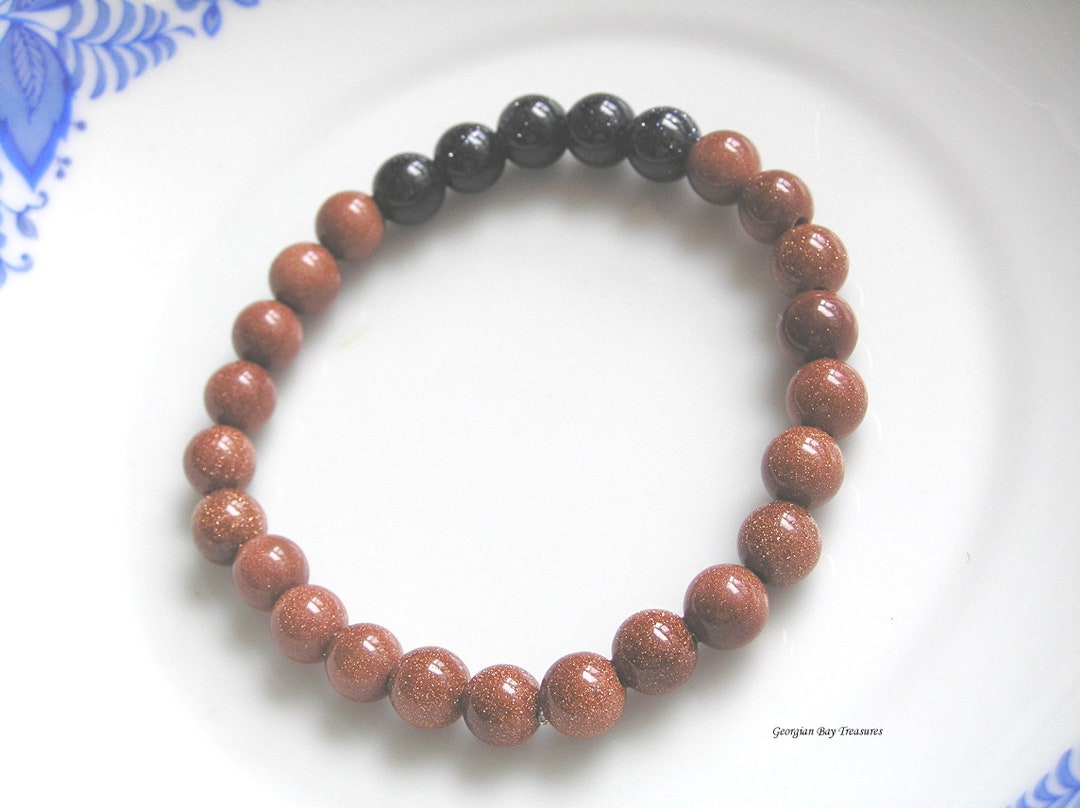 Gold Sandstone and Blue Sandstone Ladies Stretch Beaded Bracelet Gift ...