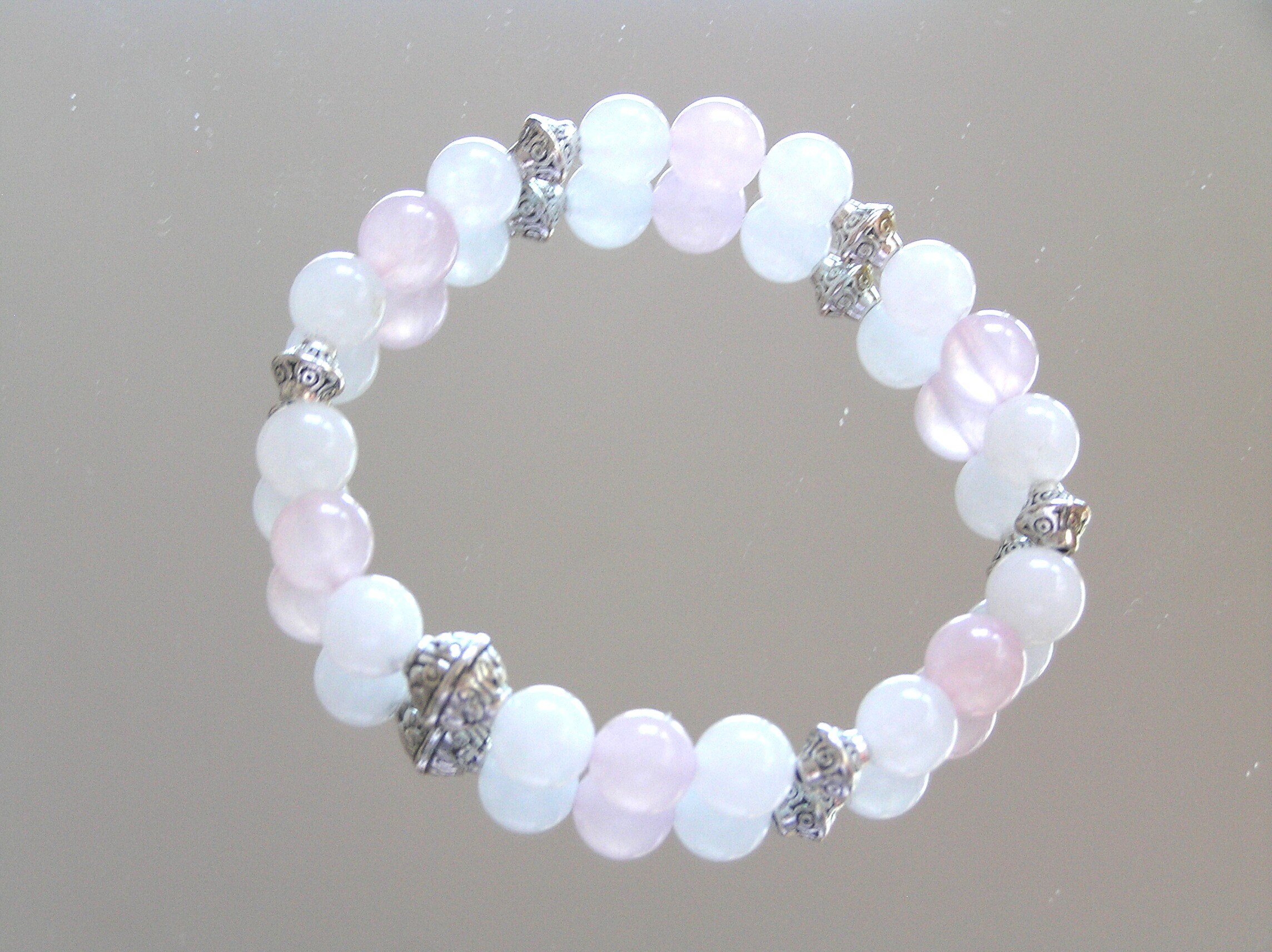 White Jade & Rose Quartz Bracelet Handmade Gift Idea Under 20 - Etsy Canada