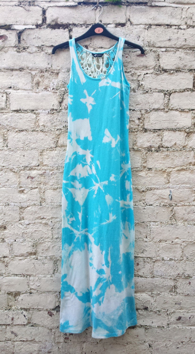 Maxi Dress Bleach Tie Dye Turquoise Lace to Fit UK Size 8 US - Etsy