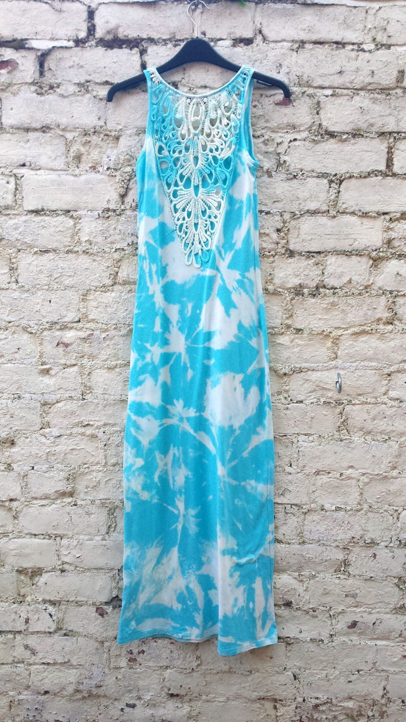 Maxi Dress Bleach Tie Dye Turquoise Lace to Fit UK Size 8 US - Etsy