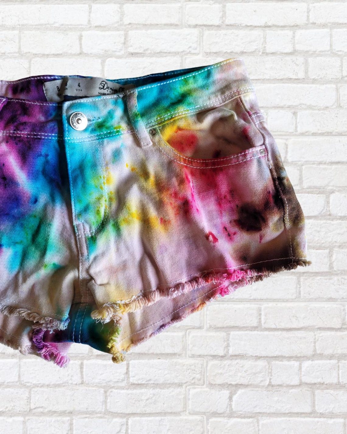 Tie Dye Denim Shorts | Upcycled Fashion | Rainbow Vibes | UK 8 / US 12 ...