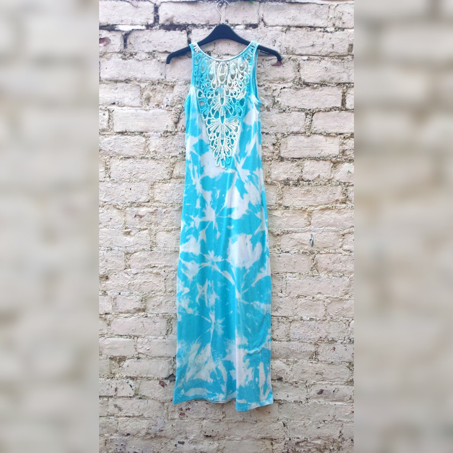 Maxi Dress Bleach Tie Dye Turquoise Lace to fit UK Size 8 US | Etsy