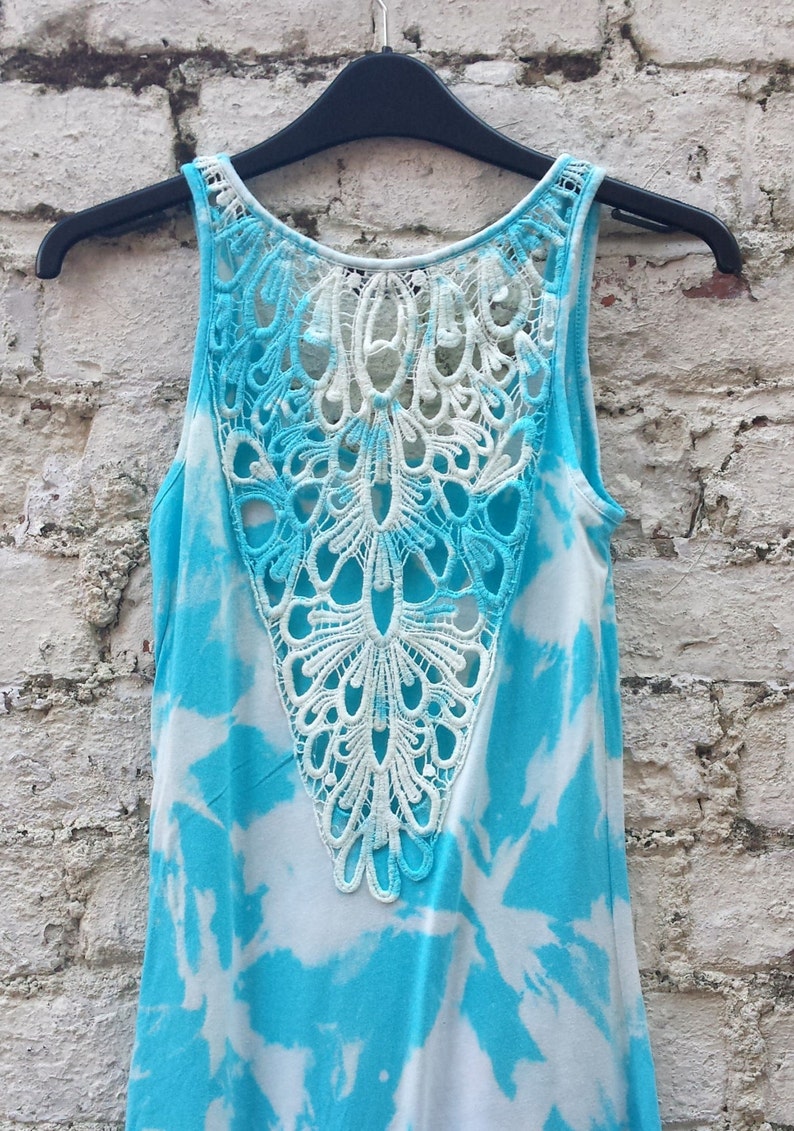 Maxi Dress Bleach Tie Dye Turquoise Lace to Fit UK Size 8 US - Etsy