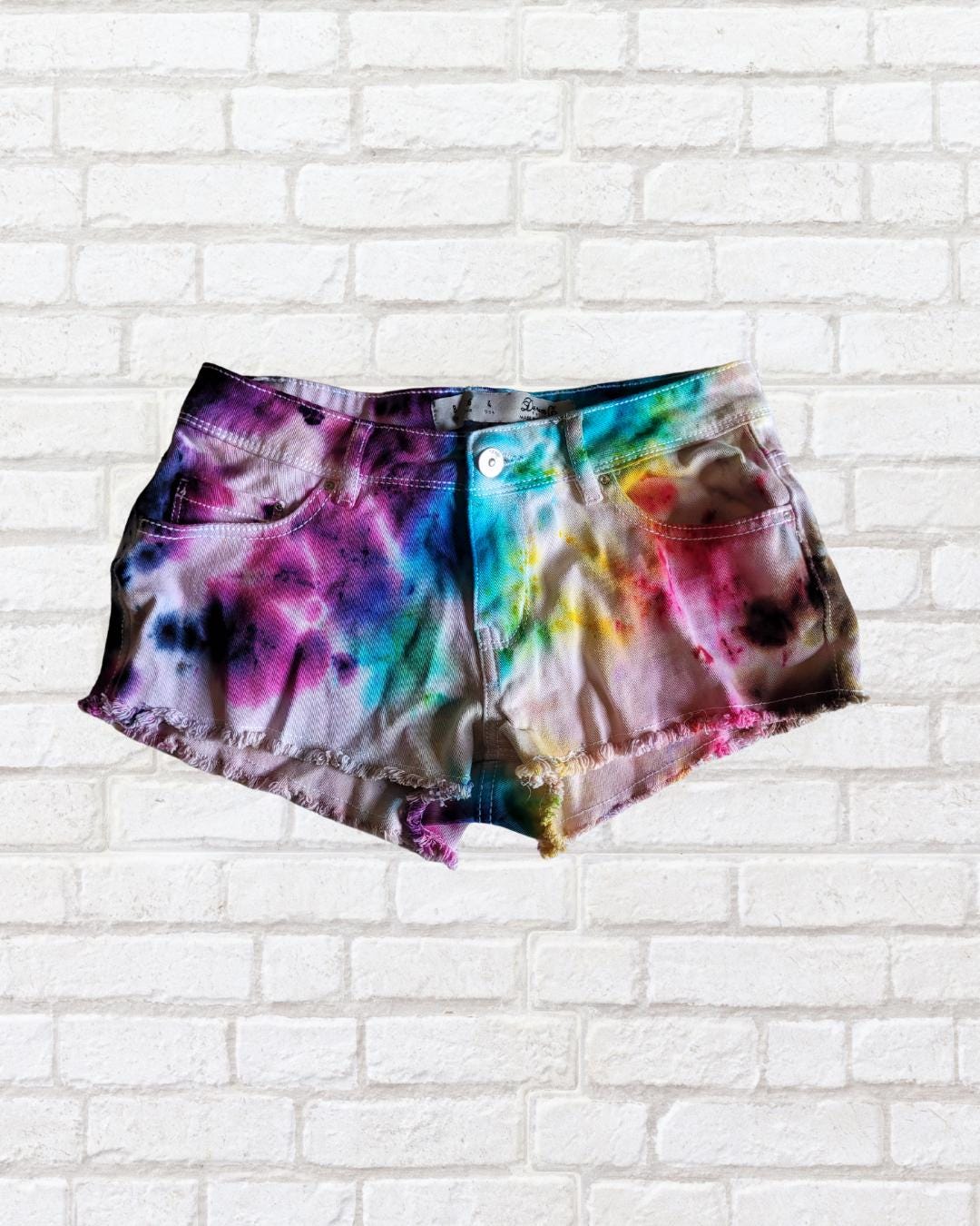 Tie Dye Denim Shorts | Upcycled Fashion | Rainbow Vibes | UK 8 / US 12 ...