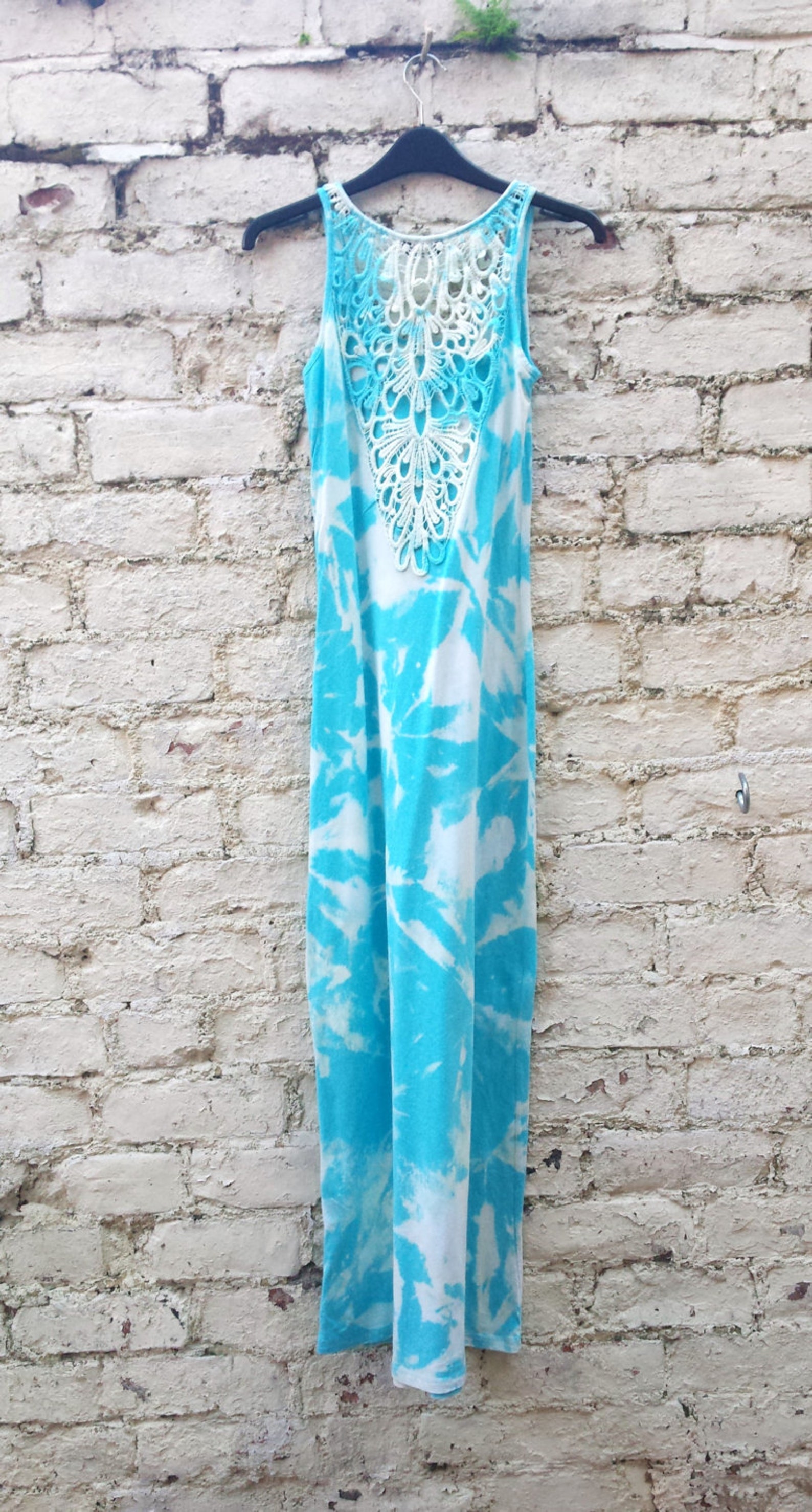 Maxi Dress Bleach Tie Dye Turquoise Lace to Fit UK Size 8 US - Etsy
