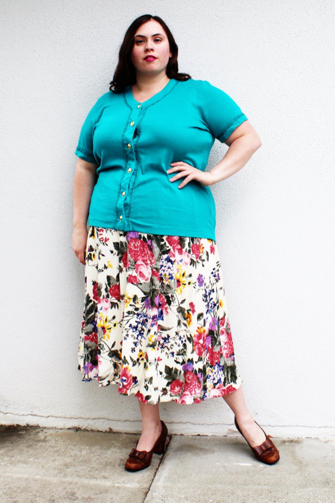 Plus Size - Vintage Turquoise Knit Button Front Blouse (size 18/20) - Etsy