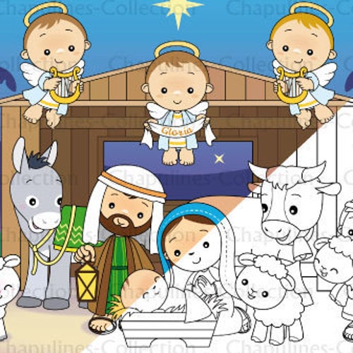 Nativity Clipart Bundle Color and Black/white Christmas - Etsy