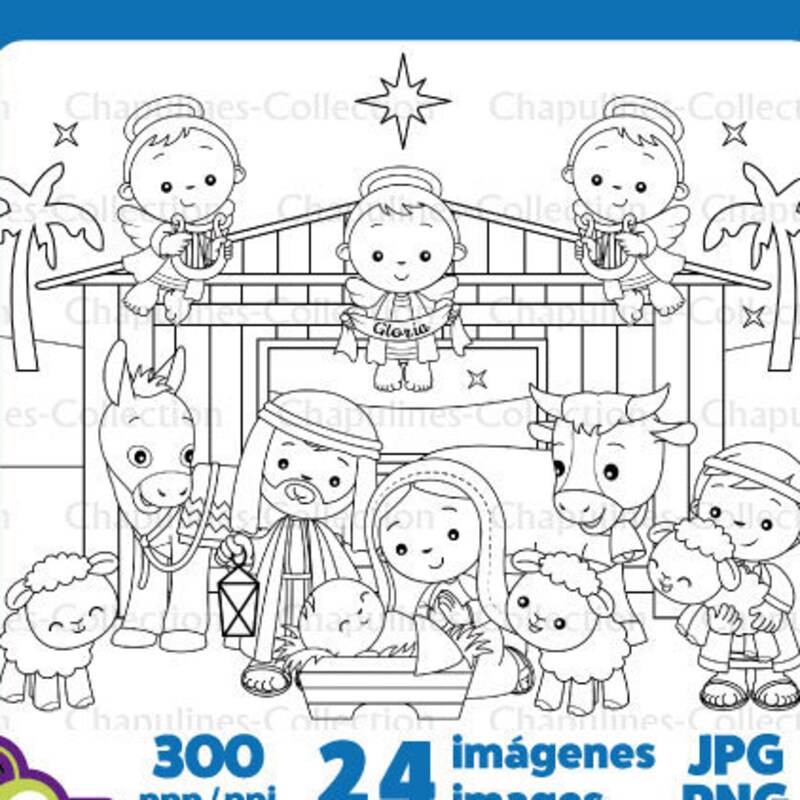 Nativity Clipart Black and White - Etsy