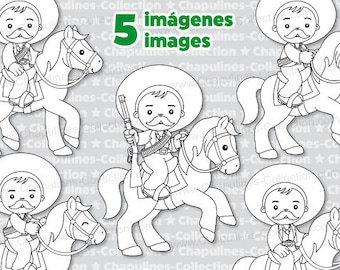Emiliano Zapata riding a horse clipart color and black/white | Etsy