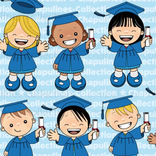 Graduation Clipart Kids Illustrations 5 Colors Gown and - Etsy