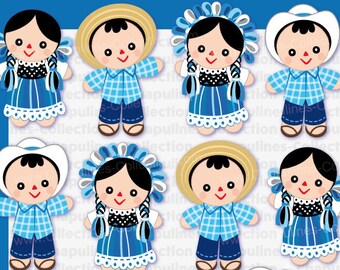 Mexican Maria Rag Dolls Clipart Pink and Blue Set 198 | Etsy