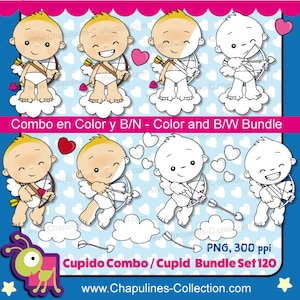 Cupid Clipart Color and Black and White Bundle, Hearts, Love, Valentine ...