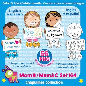 Kids and Mother's Day Clipart Bundle, Color and Black and White, Mamá ...