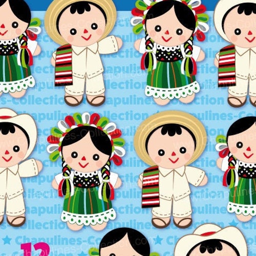 Mexican Maria Rag Dolls Clipart Pink and Blue Set 198 - Etsy