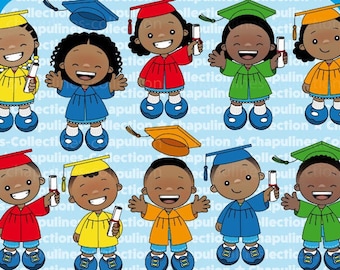 Graduation Clipart Kids Illustrations 5 Colors Gown and | Etsy