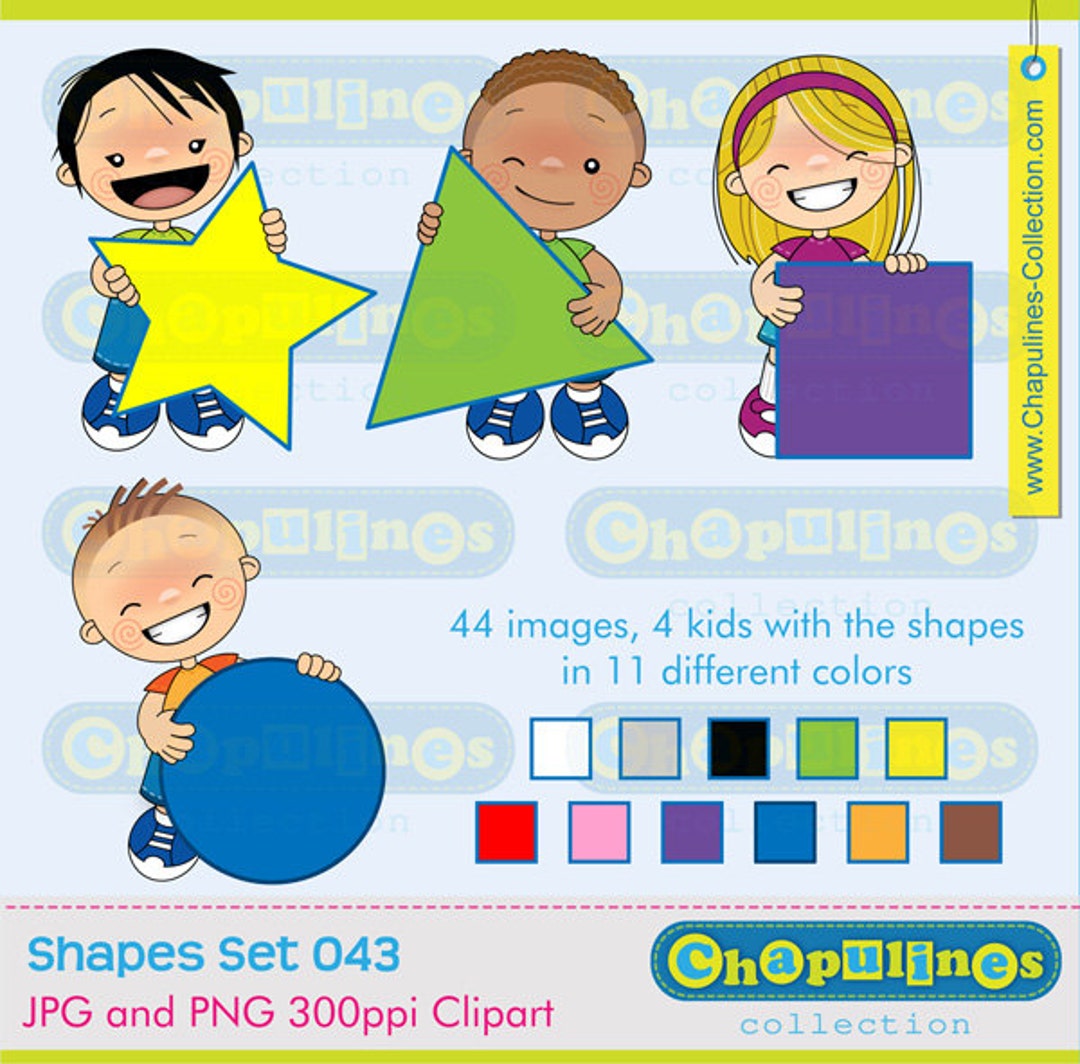 Clipart Kids and Geometric Shapes Circle, Triangle, Square and Star ...