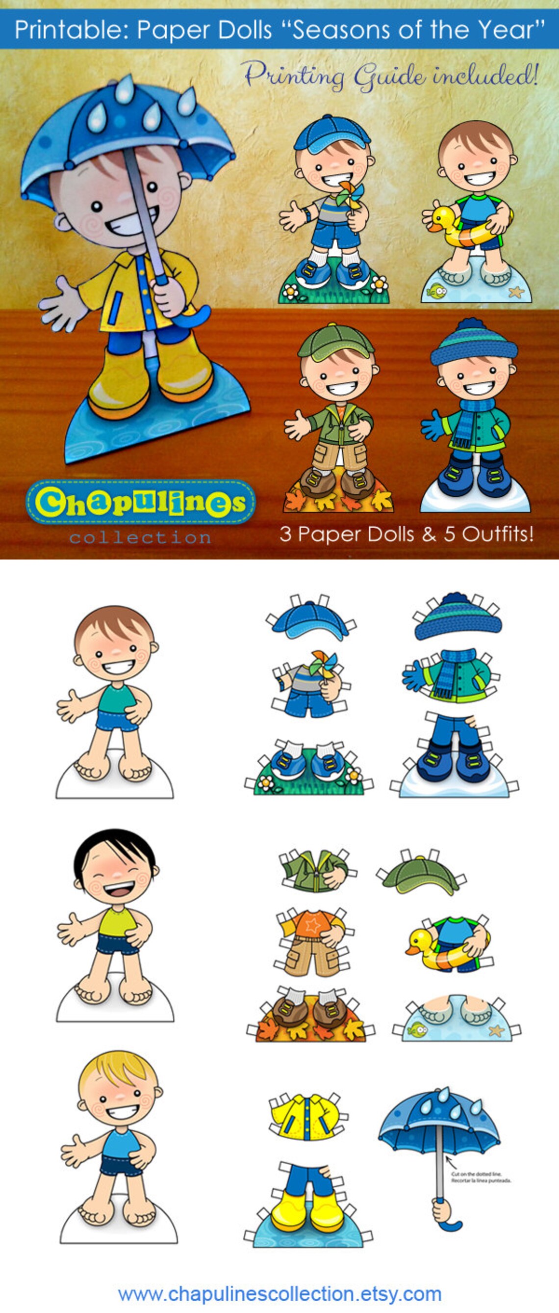 Paper Dolls Printable Seasons of the Year Boys Full - Etsy