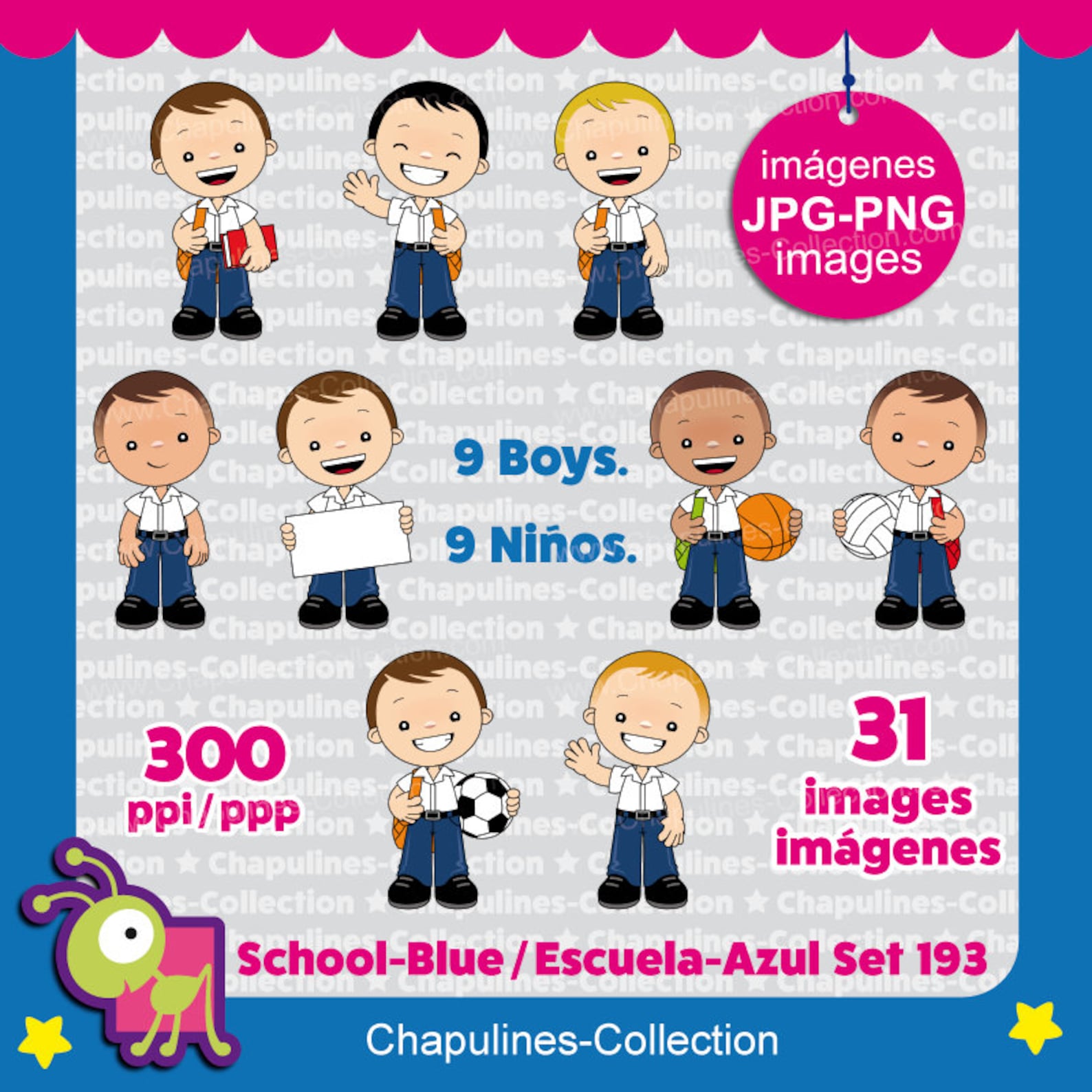 School Kids Clipart With White and Blue Uniform, Set 193 - Etsy