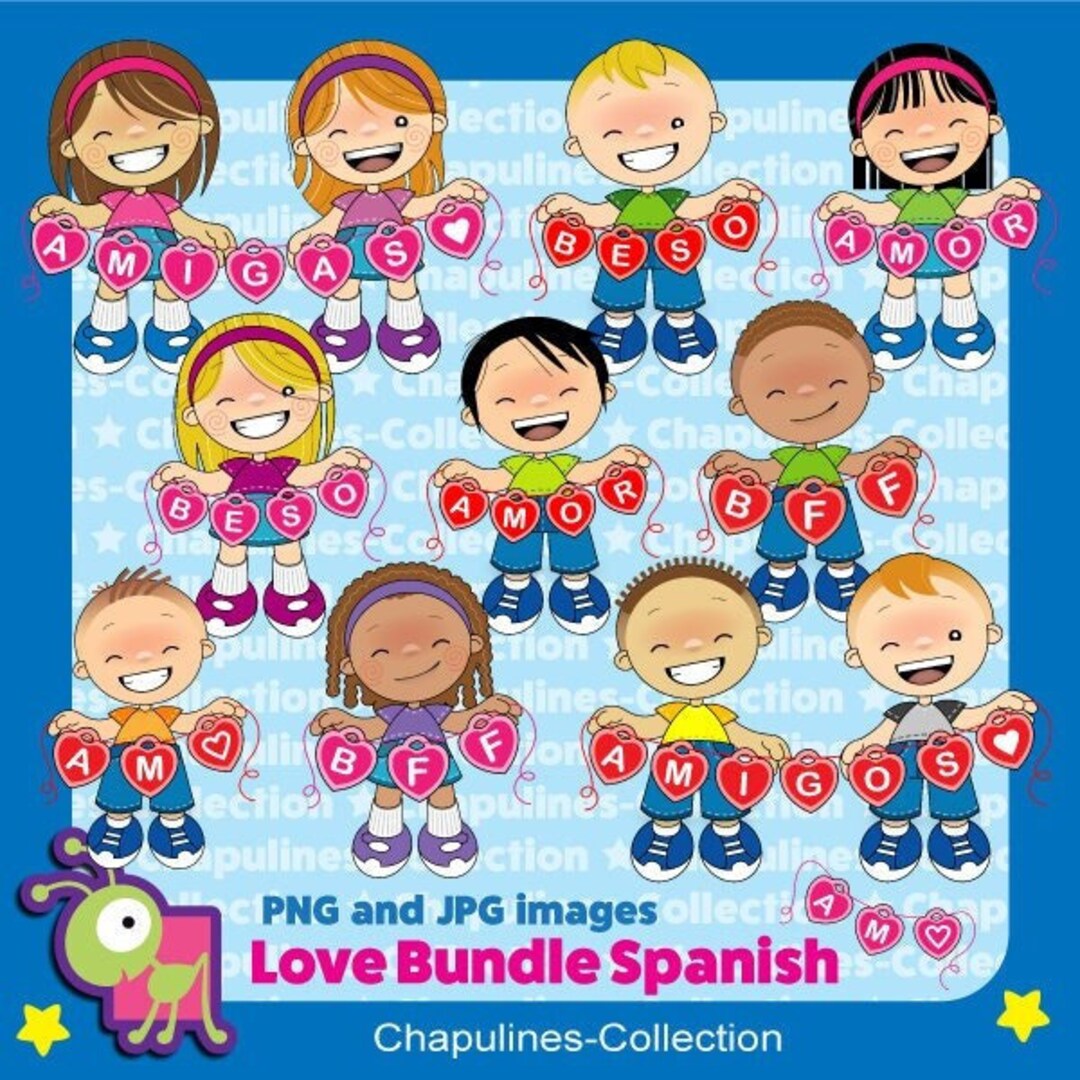 Love Hearts Kids Clipart in Spanish Set 253 - Etsy