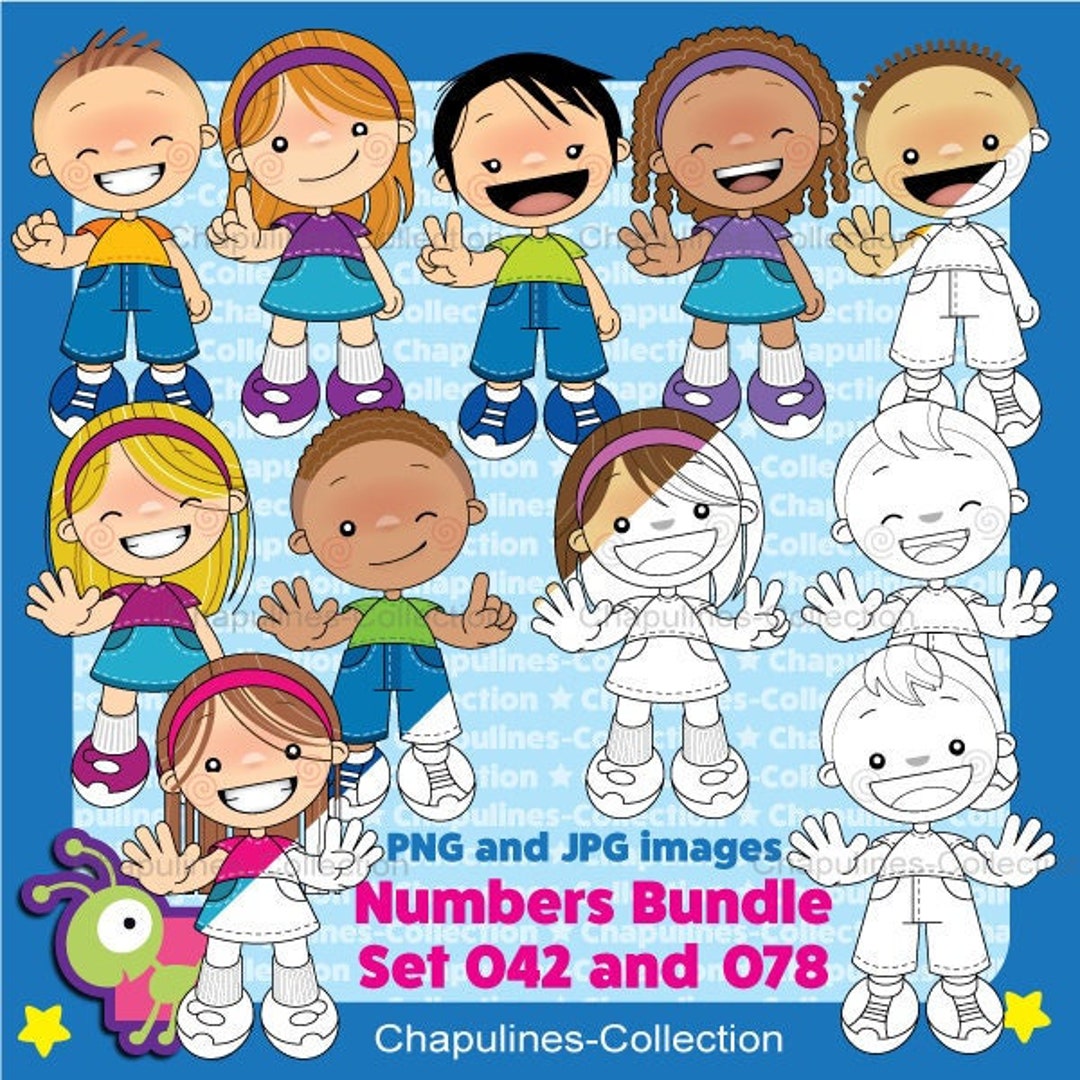 Kids Counting Numbers With Fingers Clipart Bundle Color and Black and ...