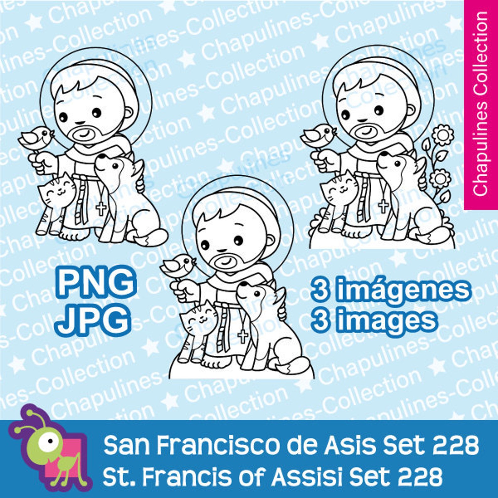 Clipart St. Francis of Assisi - Black and White Set 228 - Instant ...