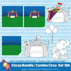 Circus Clipart Bundle, Color and Black/white, Line Art, Clown, Elephant ...
