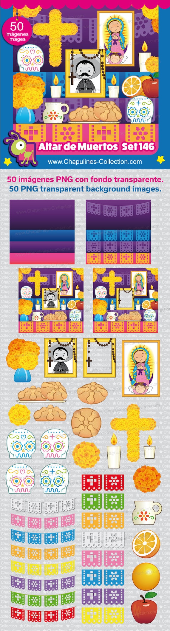 Clipart de Altar de Muertos Día de Muertos imágenes PNG Set | Etsy