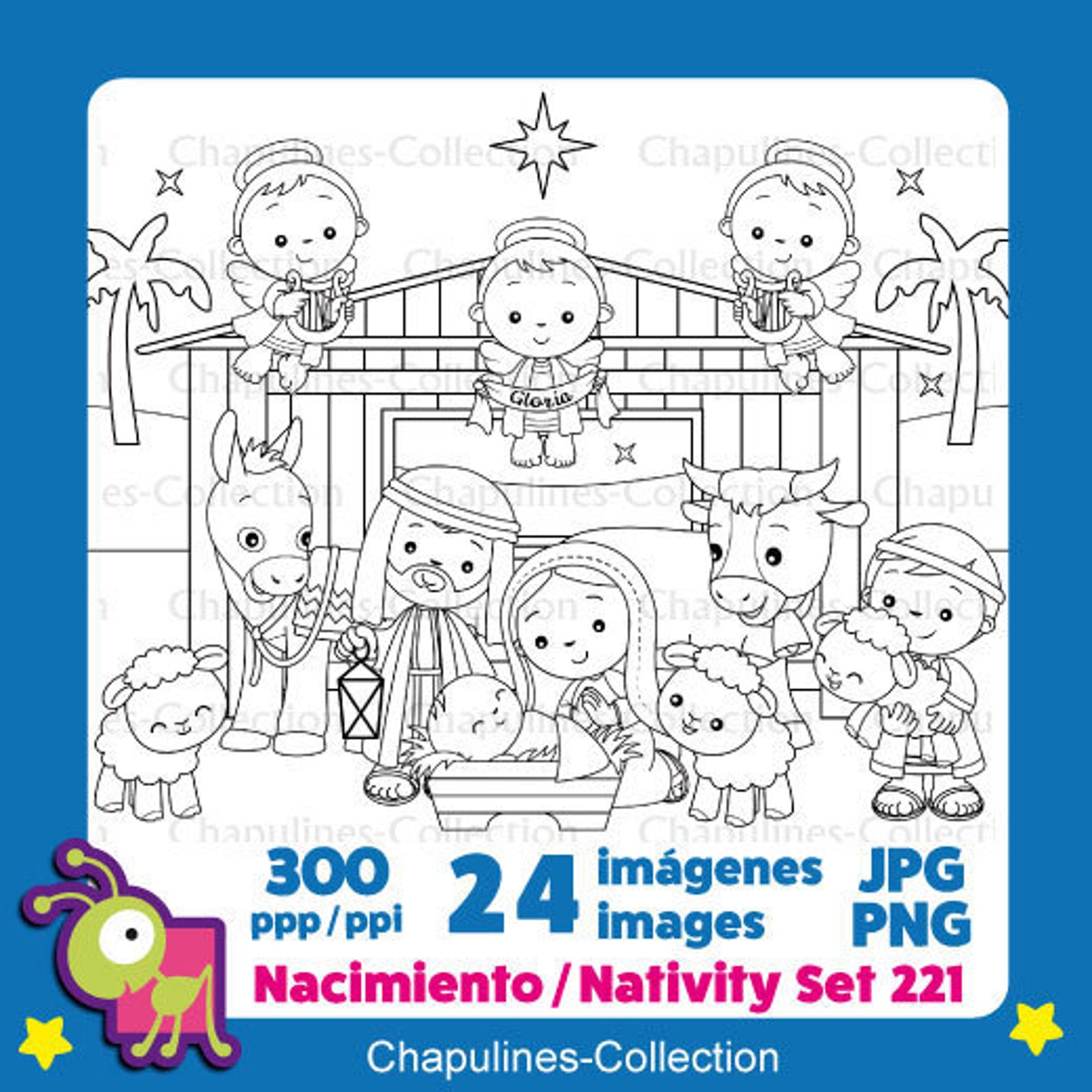 Nativity Clipart Black and White Set 221 - Etsy