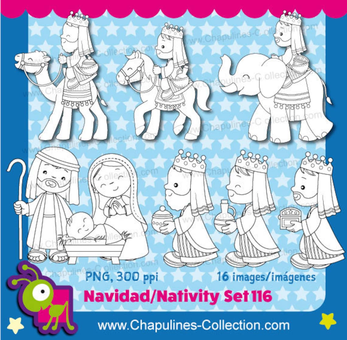 Nativity Clipart Bundle Color and Black/white Christmas - Etsy
