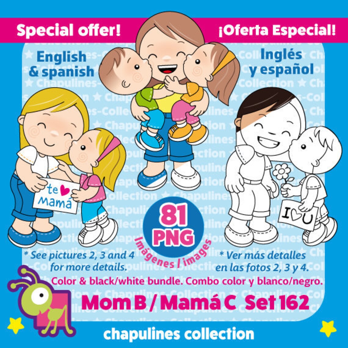 Mom Clipart Bundle Color and Black and White Mother's - Etsy