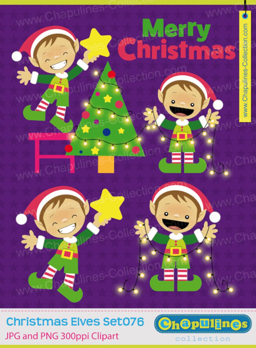 Elves and Christmas Tree Clipart, Christmas Clipart, Santa's Elves, Elf ...