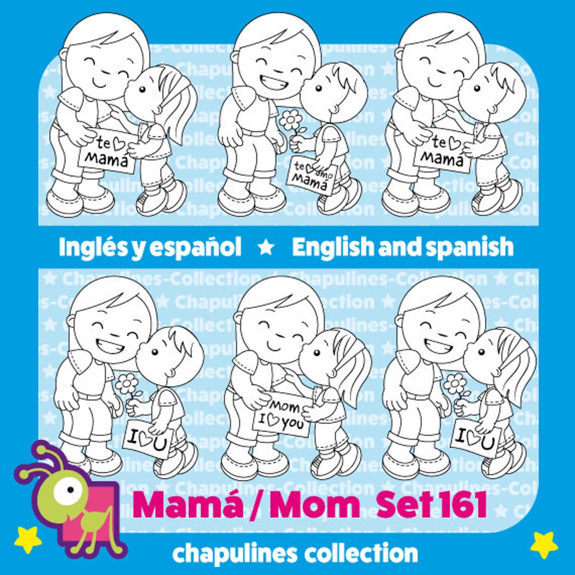 Mom Clipart Black and White Mother's Day Mamá Día De - Etsy