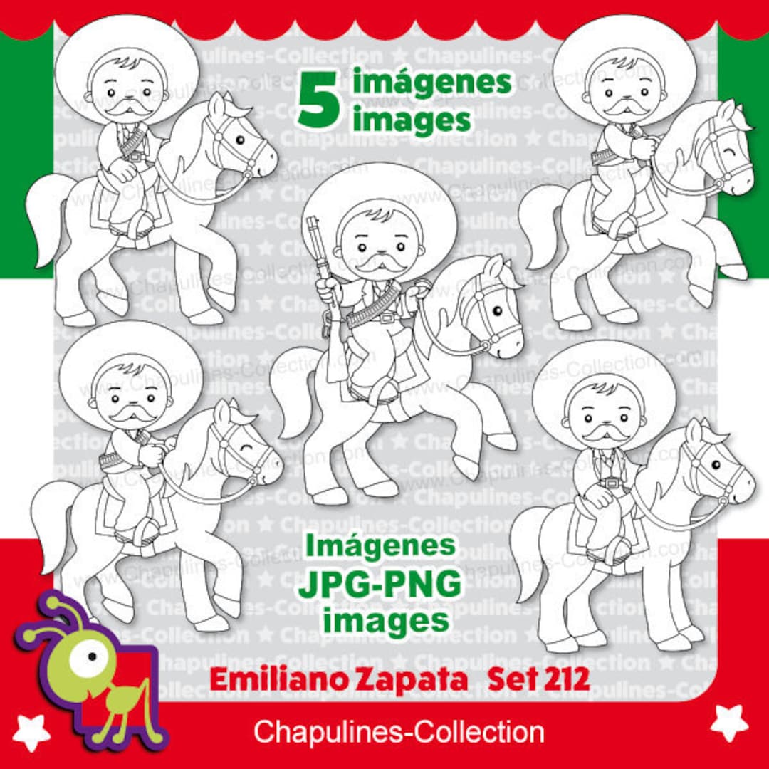 Emiliano Zapata Riding a Horse Clipart, Black and White, Mexican ...