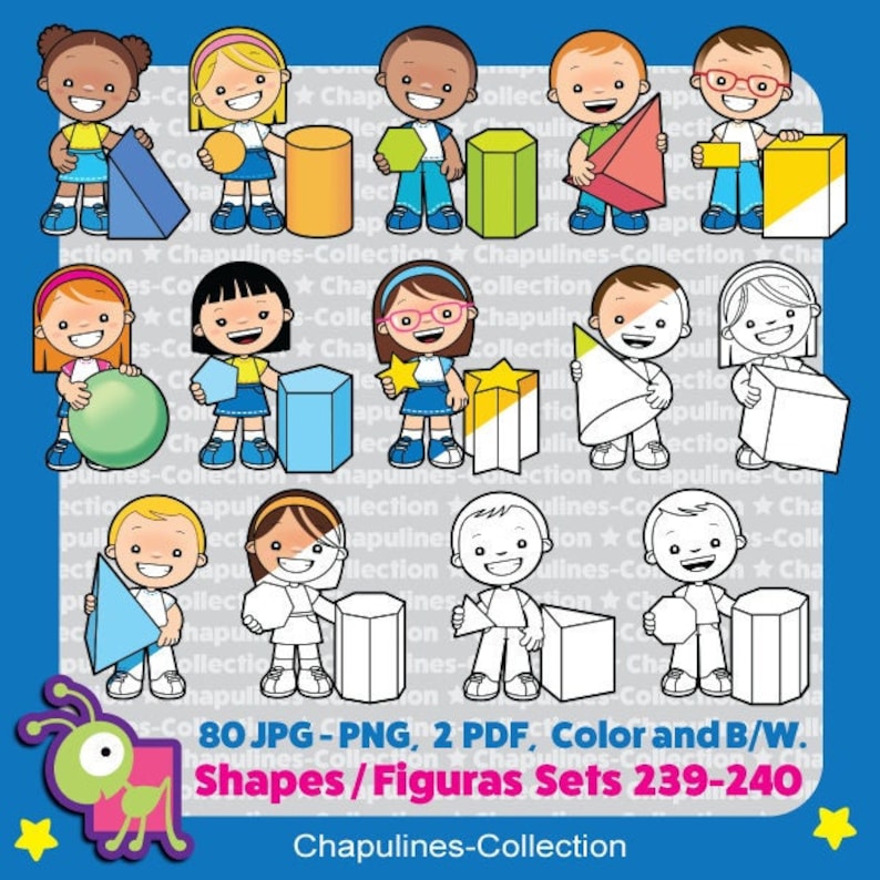 Shapes Clipart Bundle Color and Black/white Digital Product - Etsy