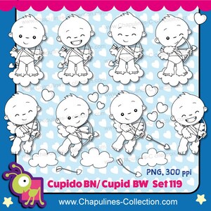Cupid Clipart Color and Black and White Bundle, Hearts, Love, Valentine ...