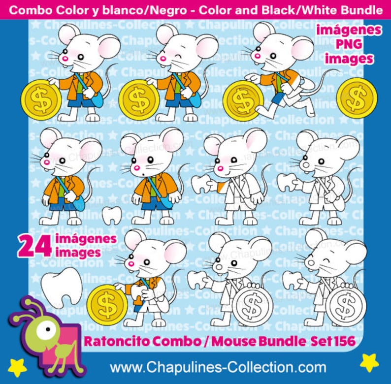The Tooth Mouse Clipart Bundle, Color and Black/white, Little Mouse ...