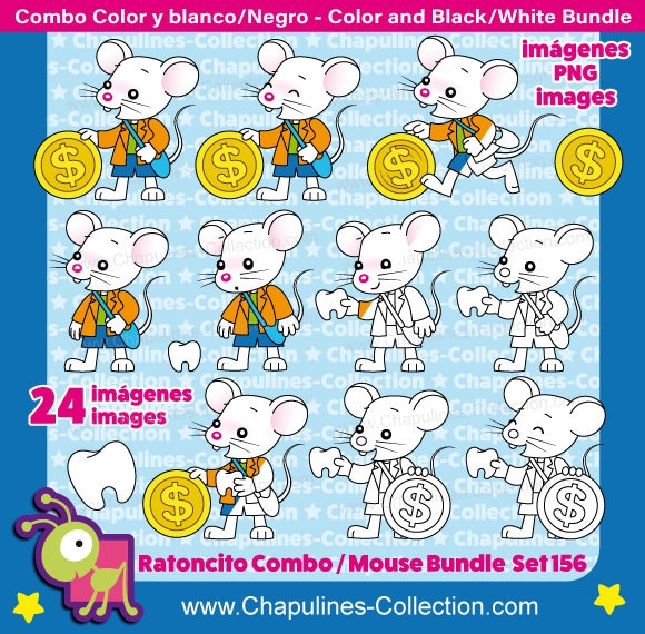 The Tooth Mouse Clipart Bundle, Color and Black/white, Little Mouse ...
