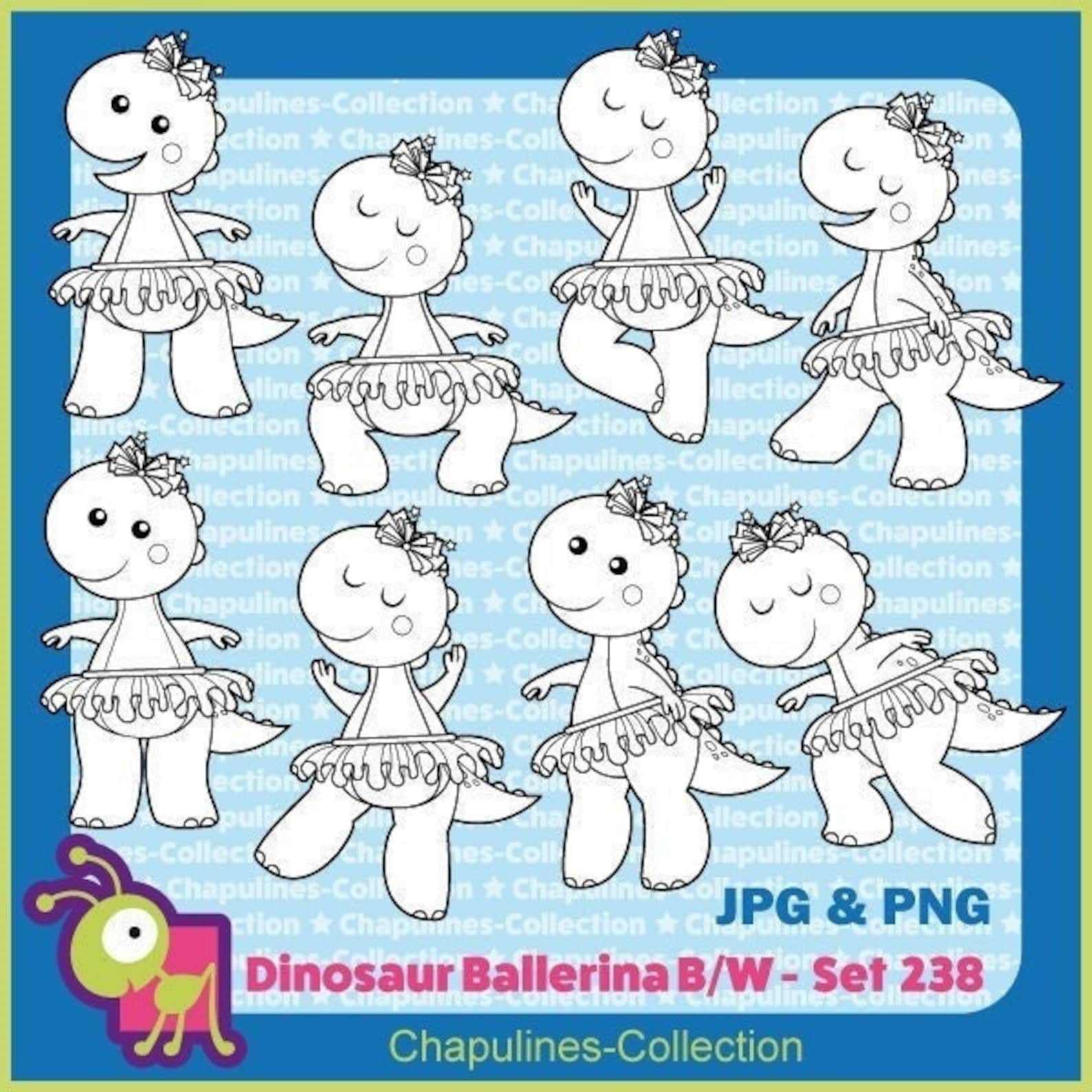 Dinosaur Ballerina Clipart Black and White, Ballet Illustrations ...