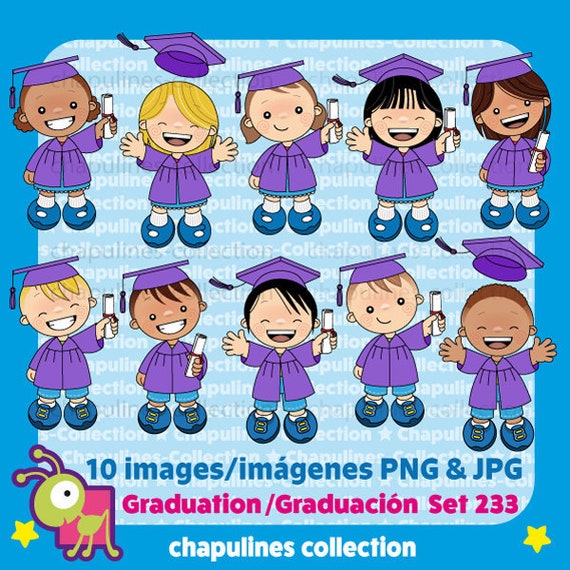 Digital Clipart Graduation Kids illustrations purple gown and | Etsy