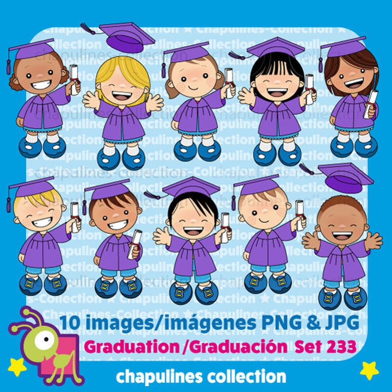 Digital Clipart Graduation Kids Illustrations, Purple Gown and Cap ...