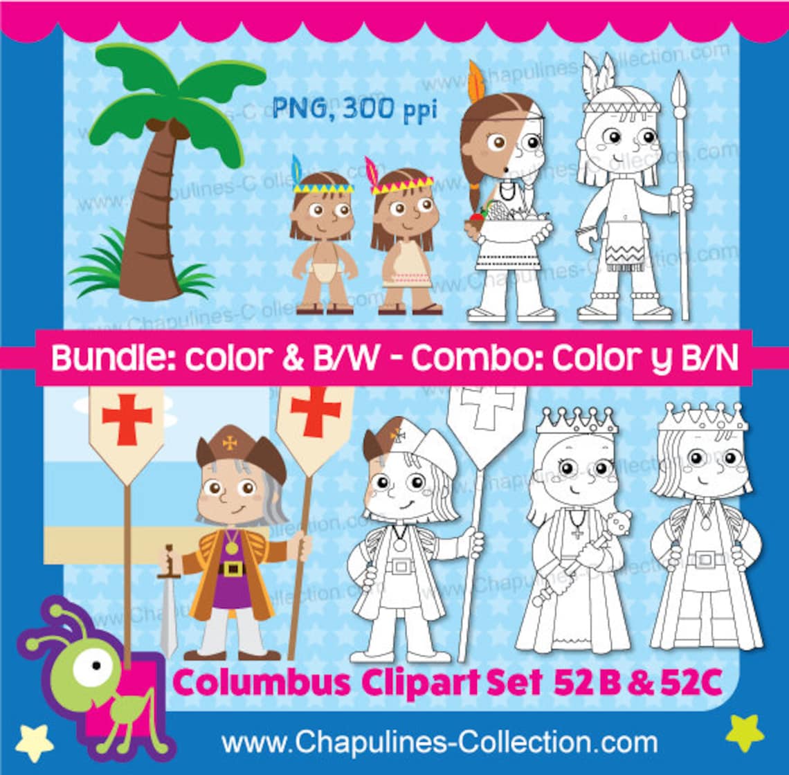 Columbus Clipart Bundle Color and Black and white The | Etsy