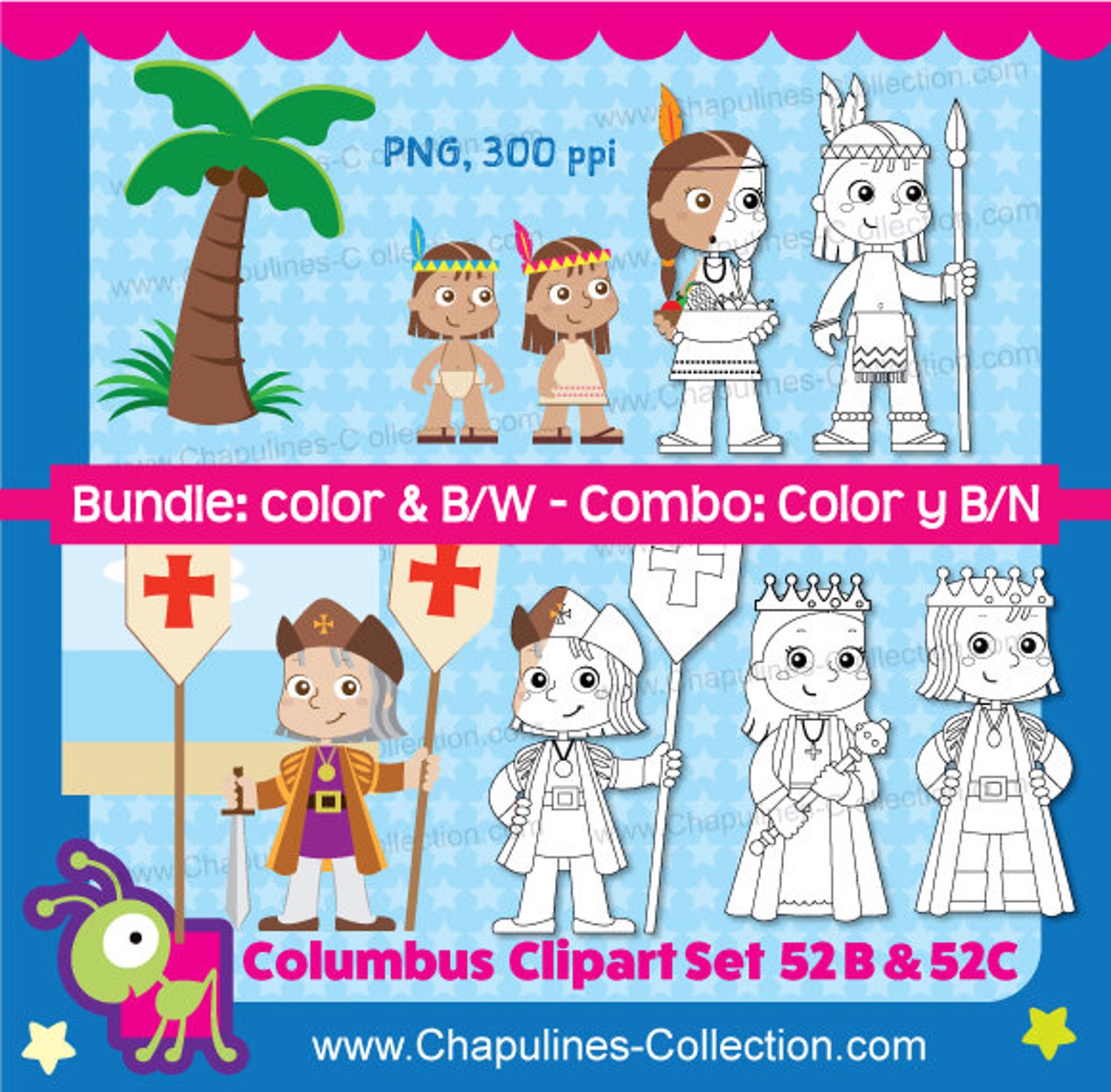 Columbus Clipart Bundle Color and Black and white The | Etsy