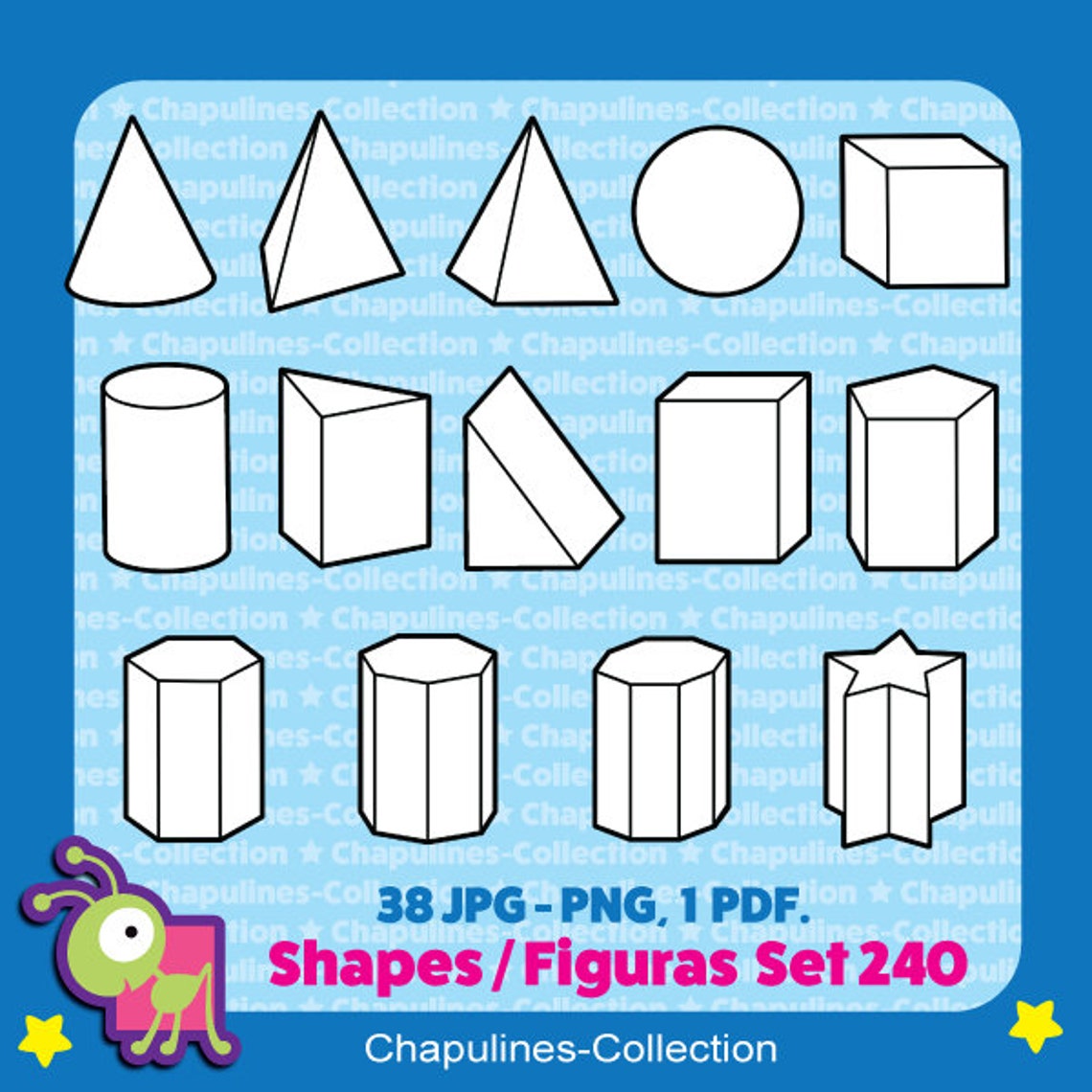 Shapes Clipart Bundle Color and Black/white Digital Product - Etsy