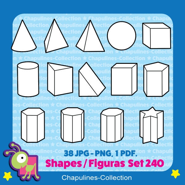 Shapes Clipart Bundle, Color and Black/white, Digital Product, JPG and ...