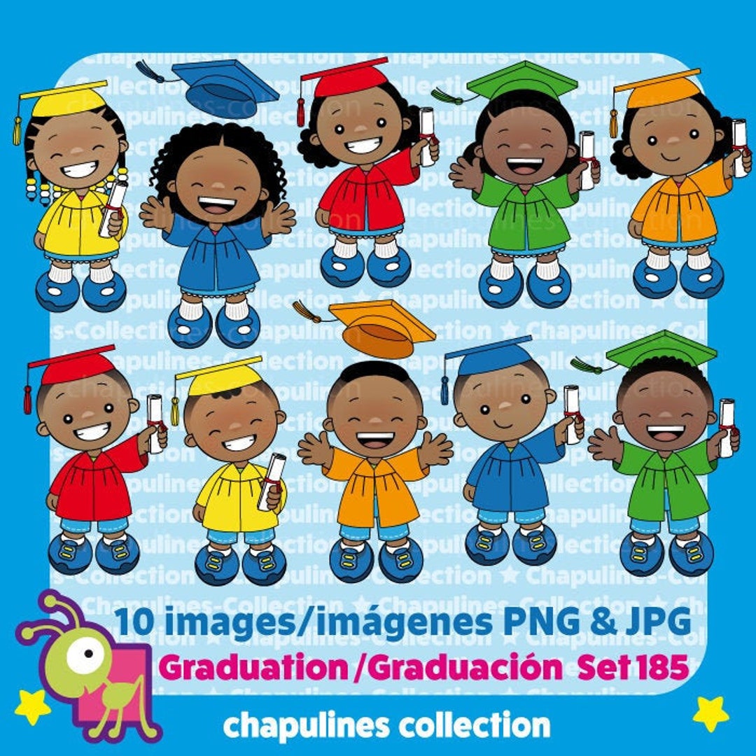 Graduation Clipart, Kids Illustrations, Gown and Cap in 5 Different ...