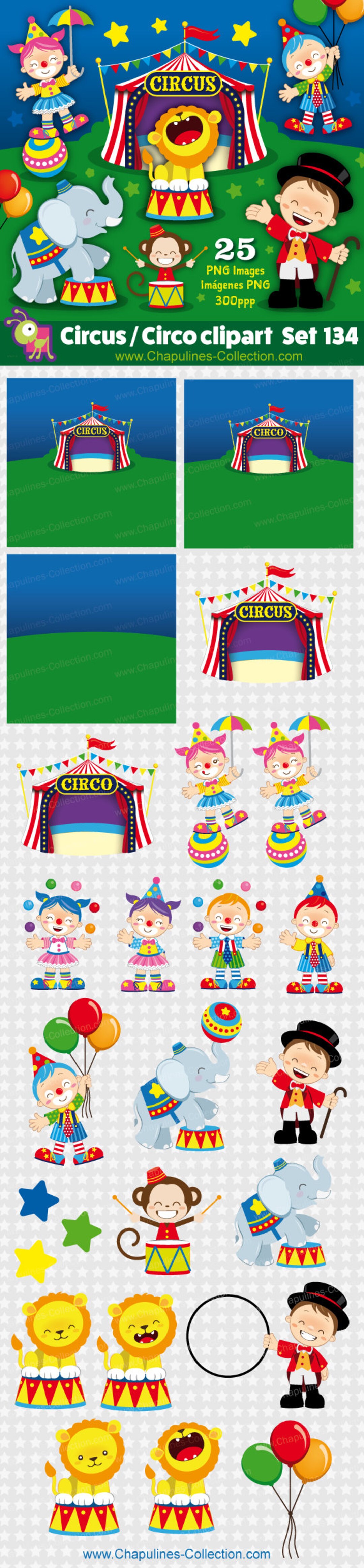 Circus Clipart, Clown, Elephant, Monkey, Lion, Balloons, Circus Tent ...