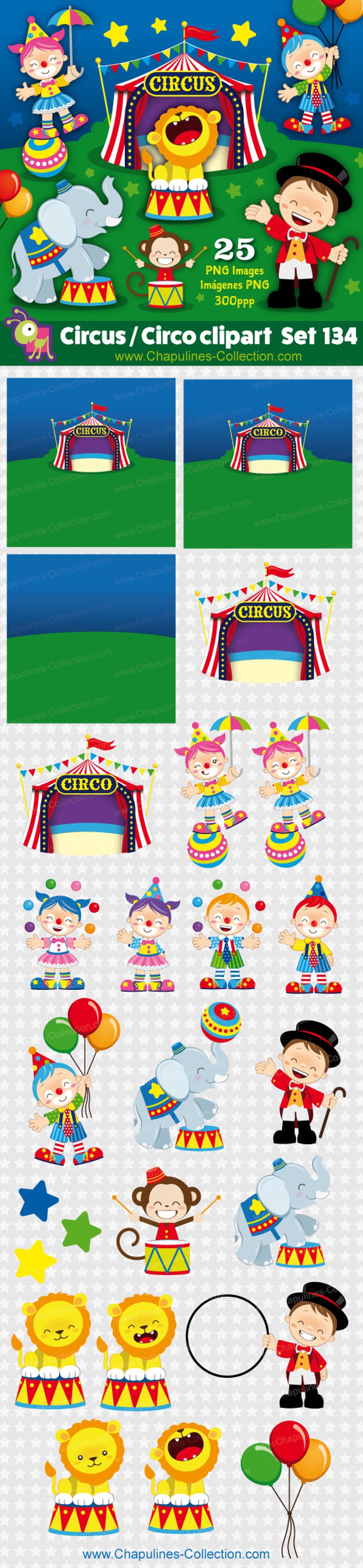 Circus Clipart, Clown, Elephant, Monkey, Lion, Balloons, Circus Tent ...