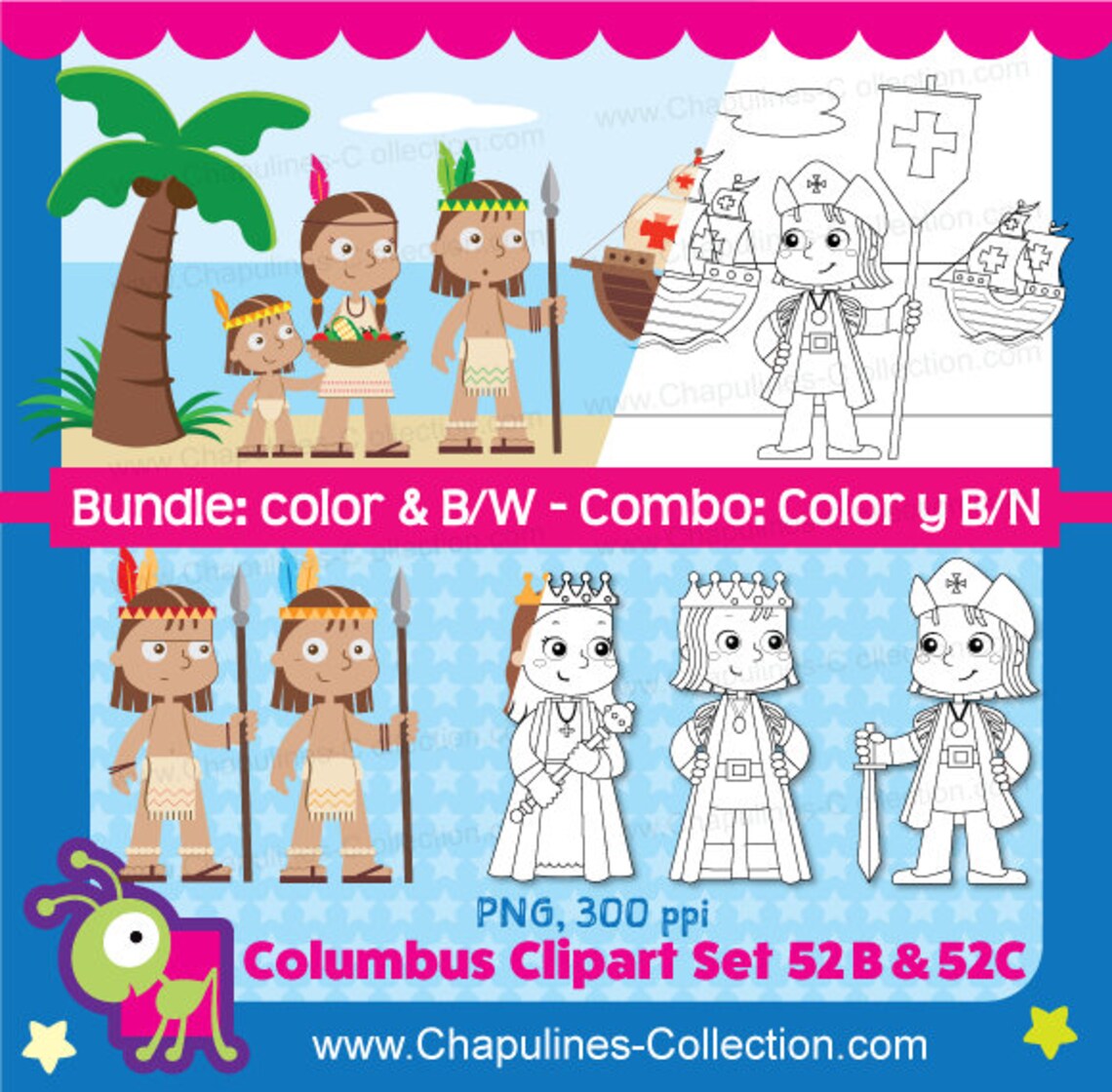 Columbus Clipart Bundle Color and Black and white The | Etsy