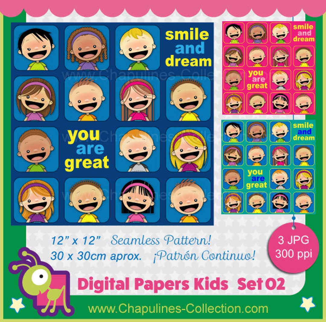 Digital Paper Kids - Seamless Pattern - Smile and Dream - You Are Great ...